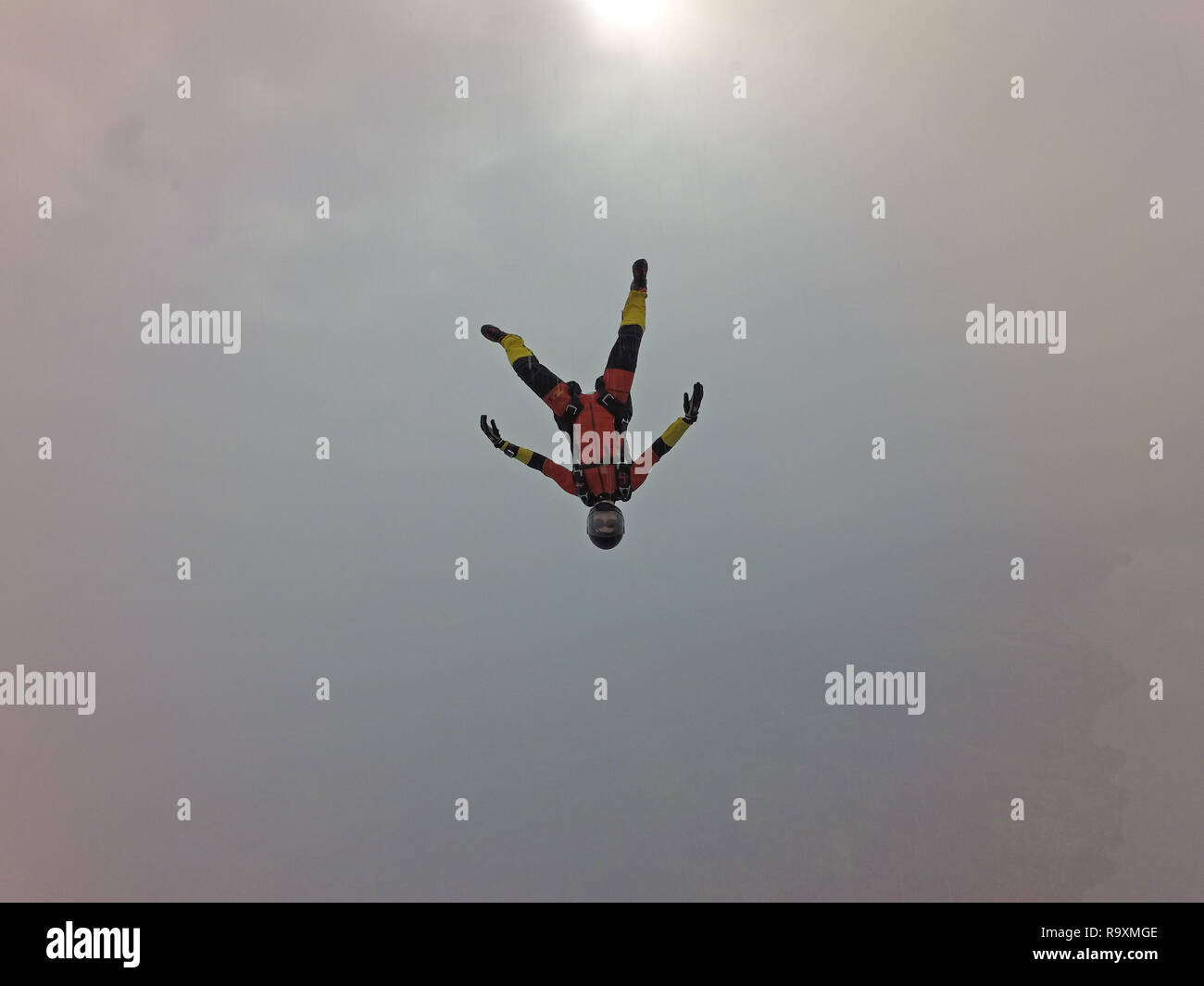 This freefly skydiver is practising some new dive positions in the sky ...