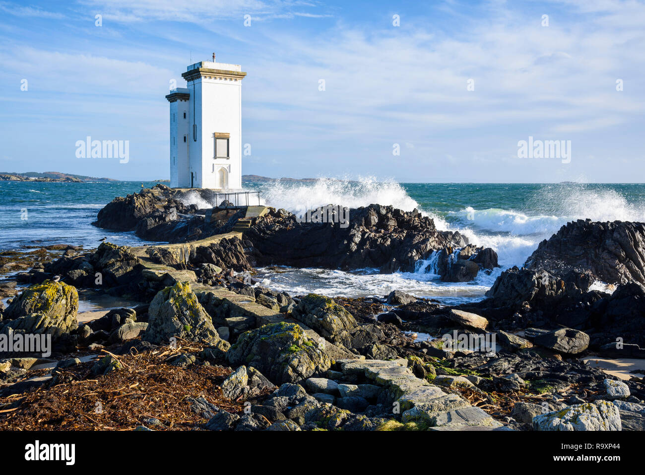 Carraig Fhada lighthouse, near Port Ellen, Islay, Inner Hebrides ...