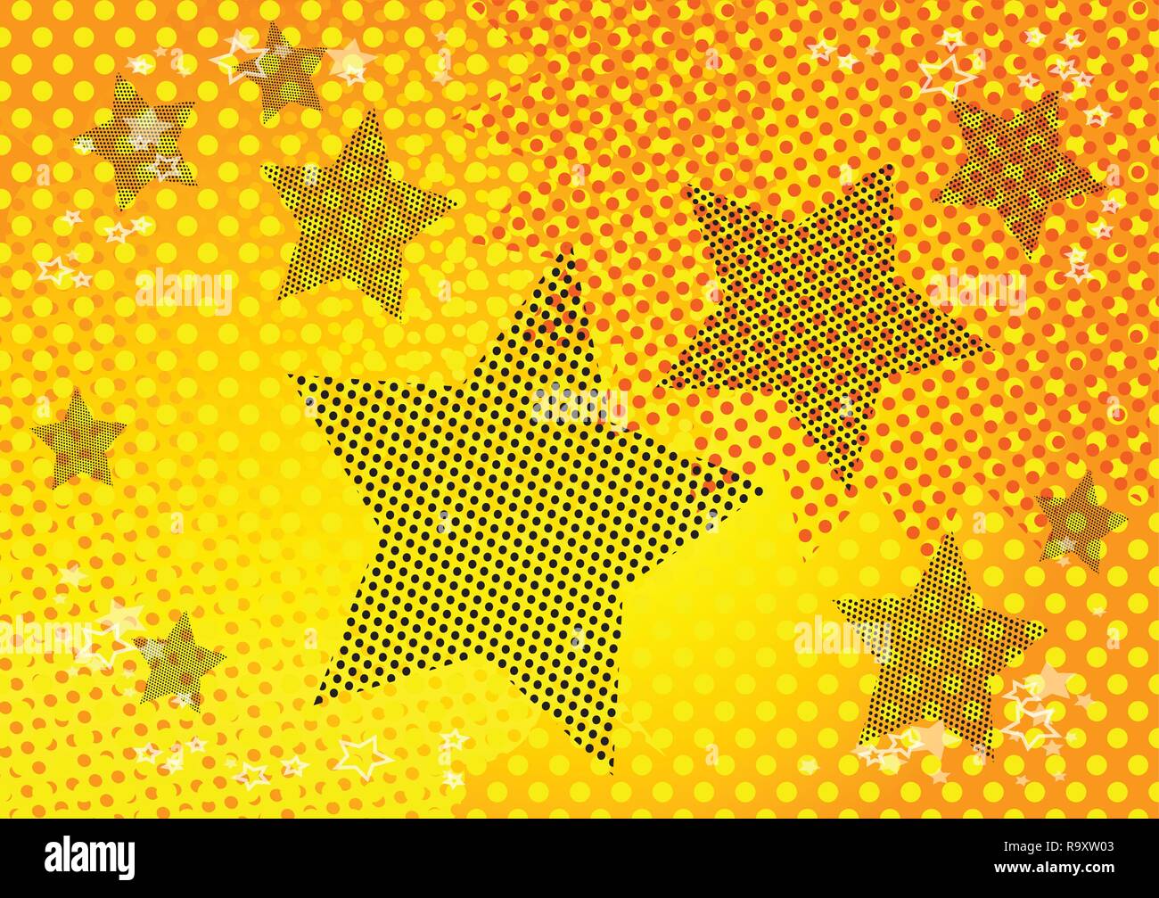 Vector illustrated retro comic book background with big half tone stars ...
