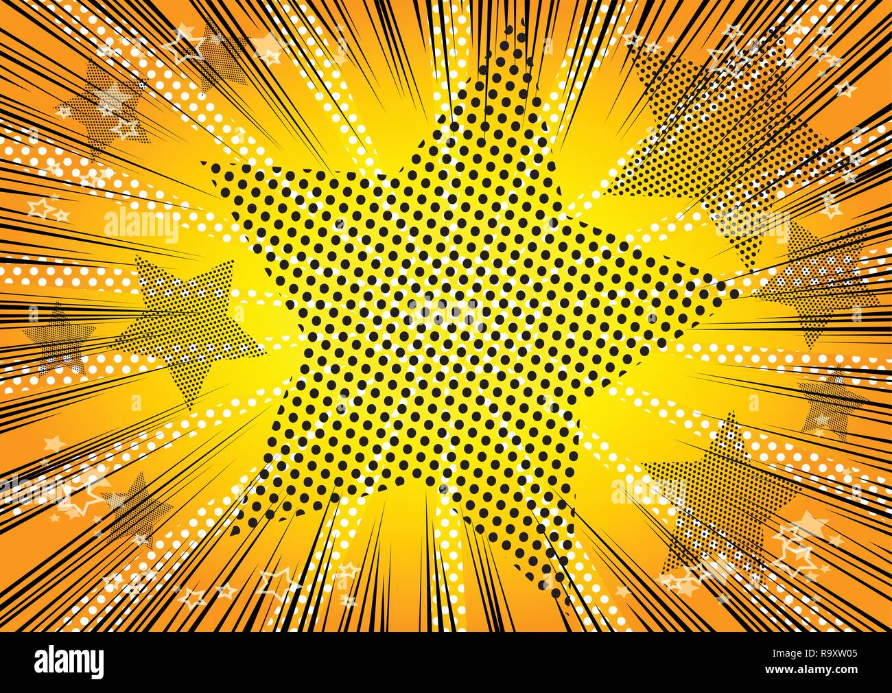 Vector illustrated retro comic book background with big half tone stars ...