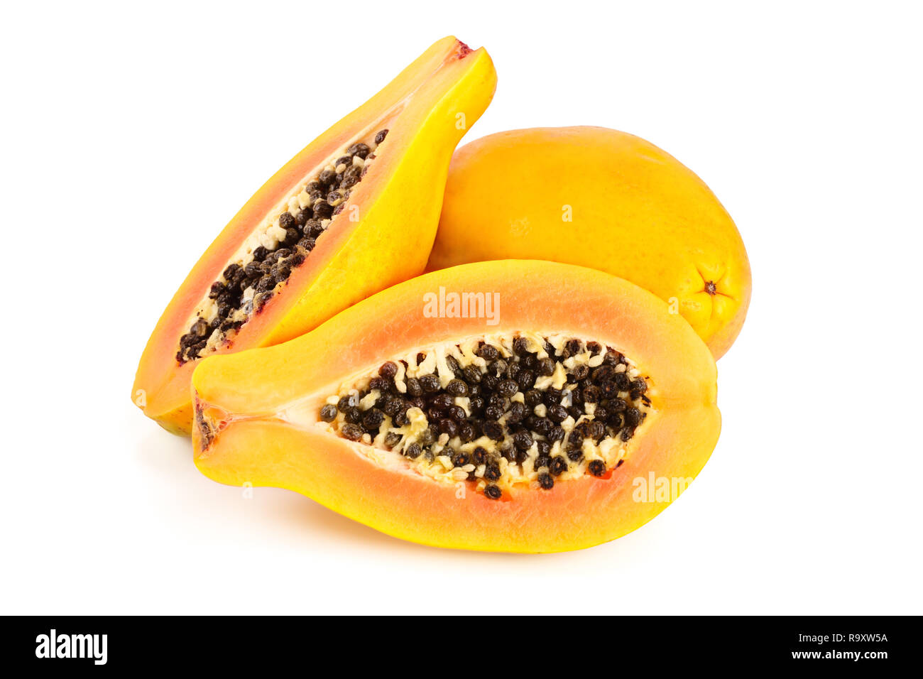 ripe cut papaya isolated on a white background Stock Photo - Alamy