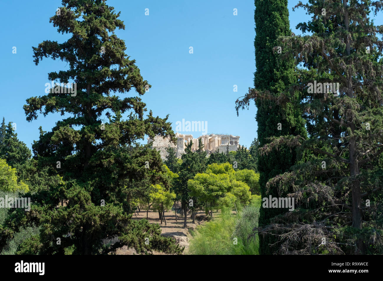 Panoramic view of the Acropolis in Athens, Greece in the distance ...