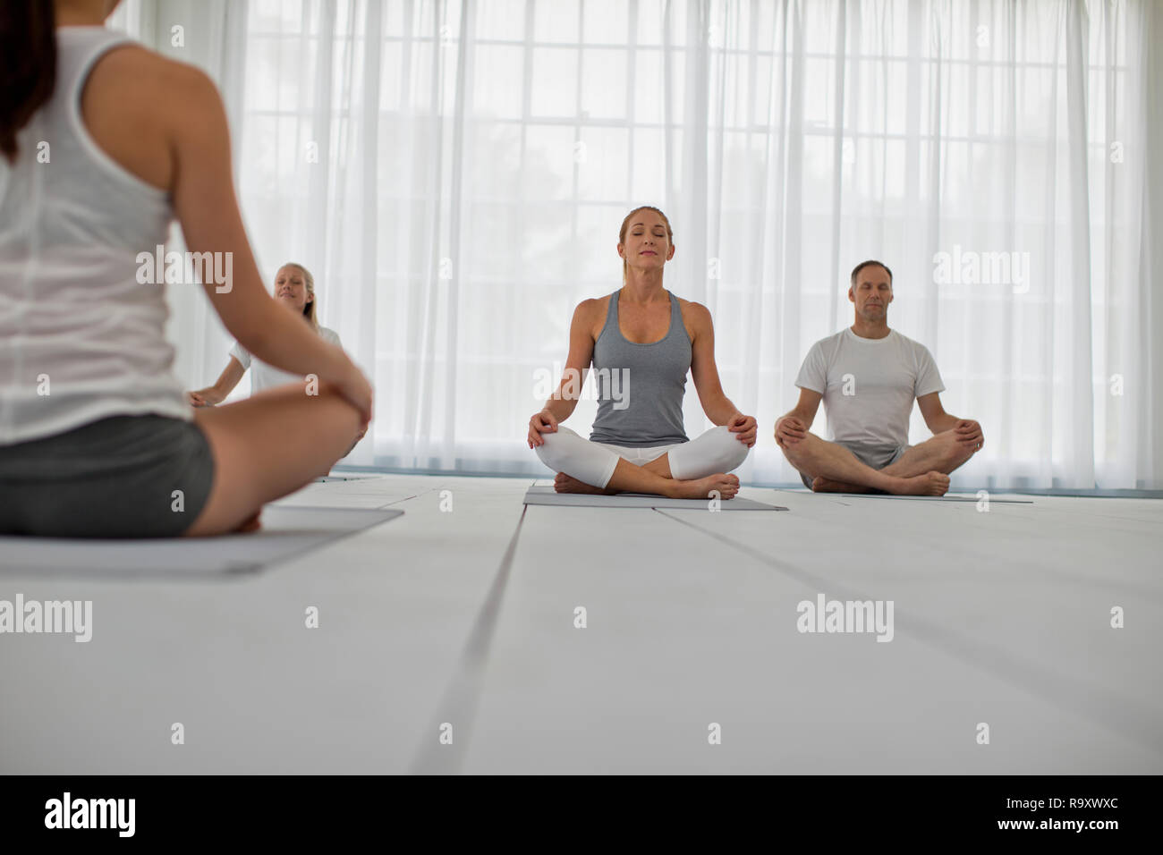 Relaxed group of people meditating during a yoga class Stock Photo - Alamy