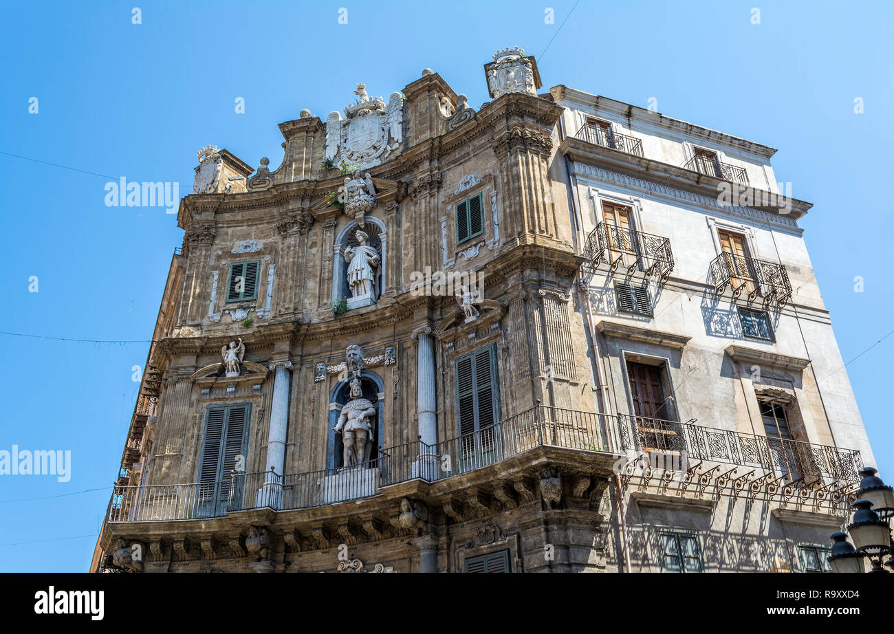 Palermo Sicily Historic Buildings. Old Architecture with statues Stock ...
