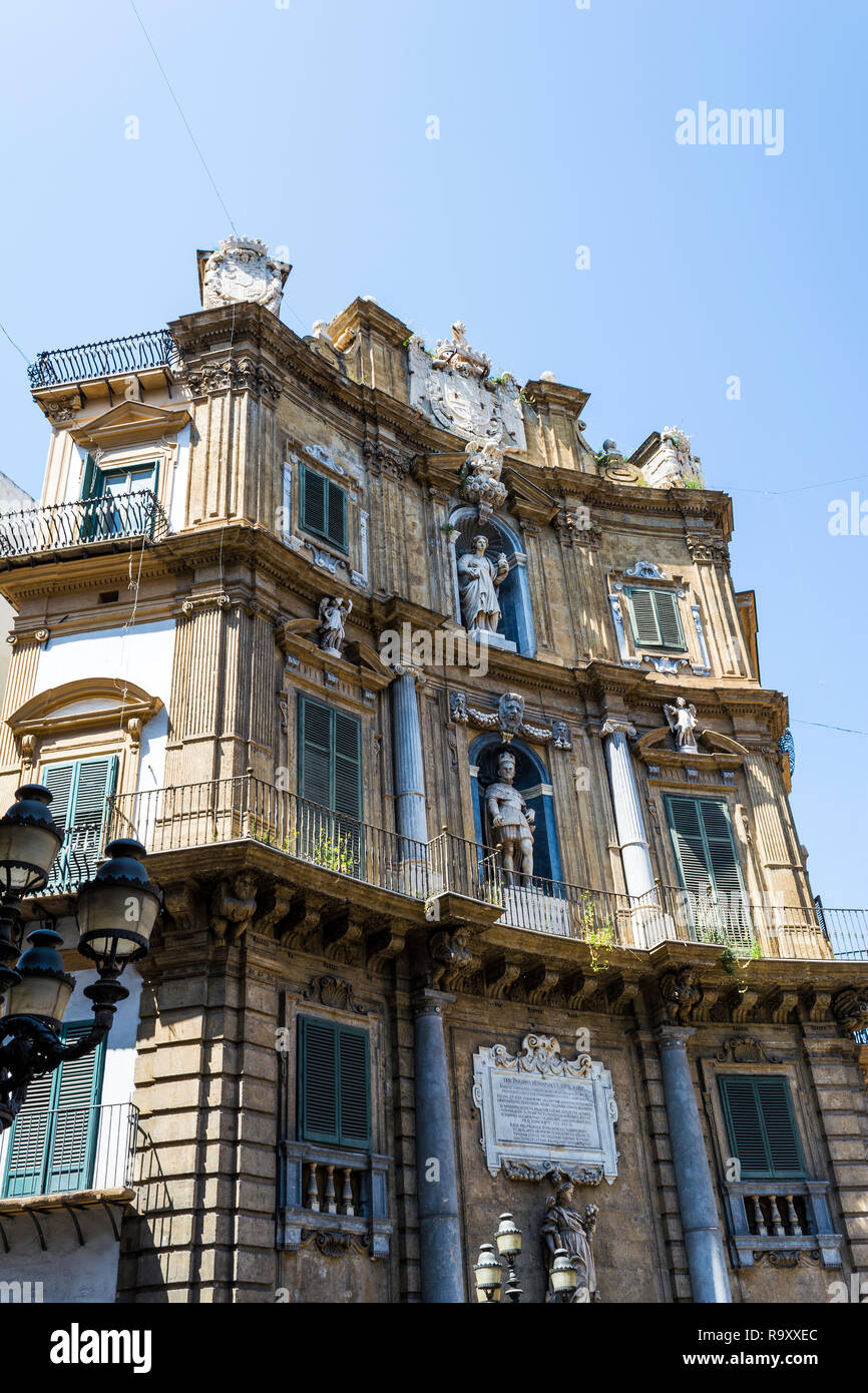 Palermo Sicily Historic Buildings. Old Architecture with statues Stock ...
