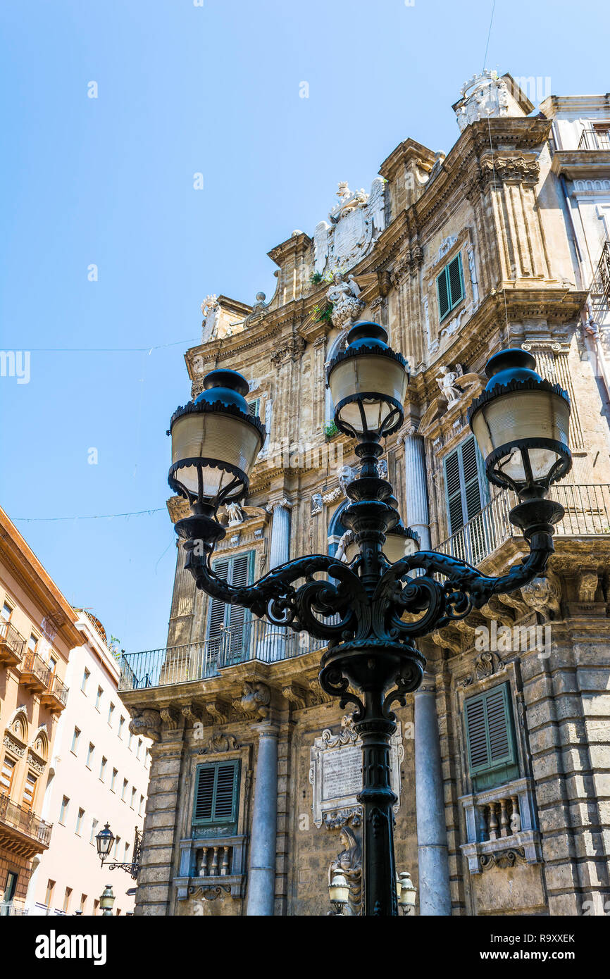 Palermo Sicily Historic Buildings. Old Architecture with statues Stock ...