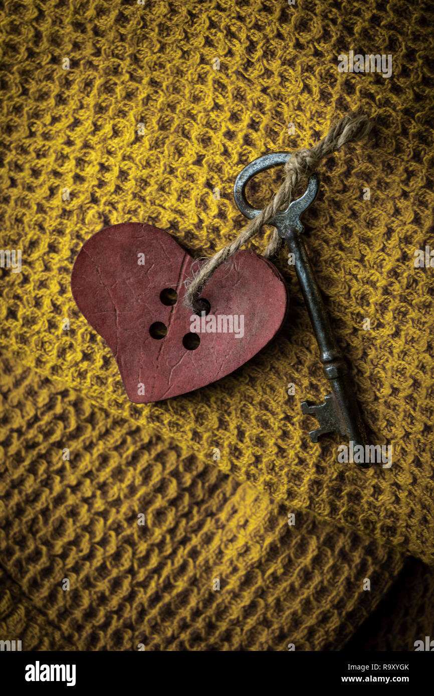 Key to my heart concept with antique skeleton key and rustic wooden ...
