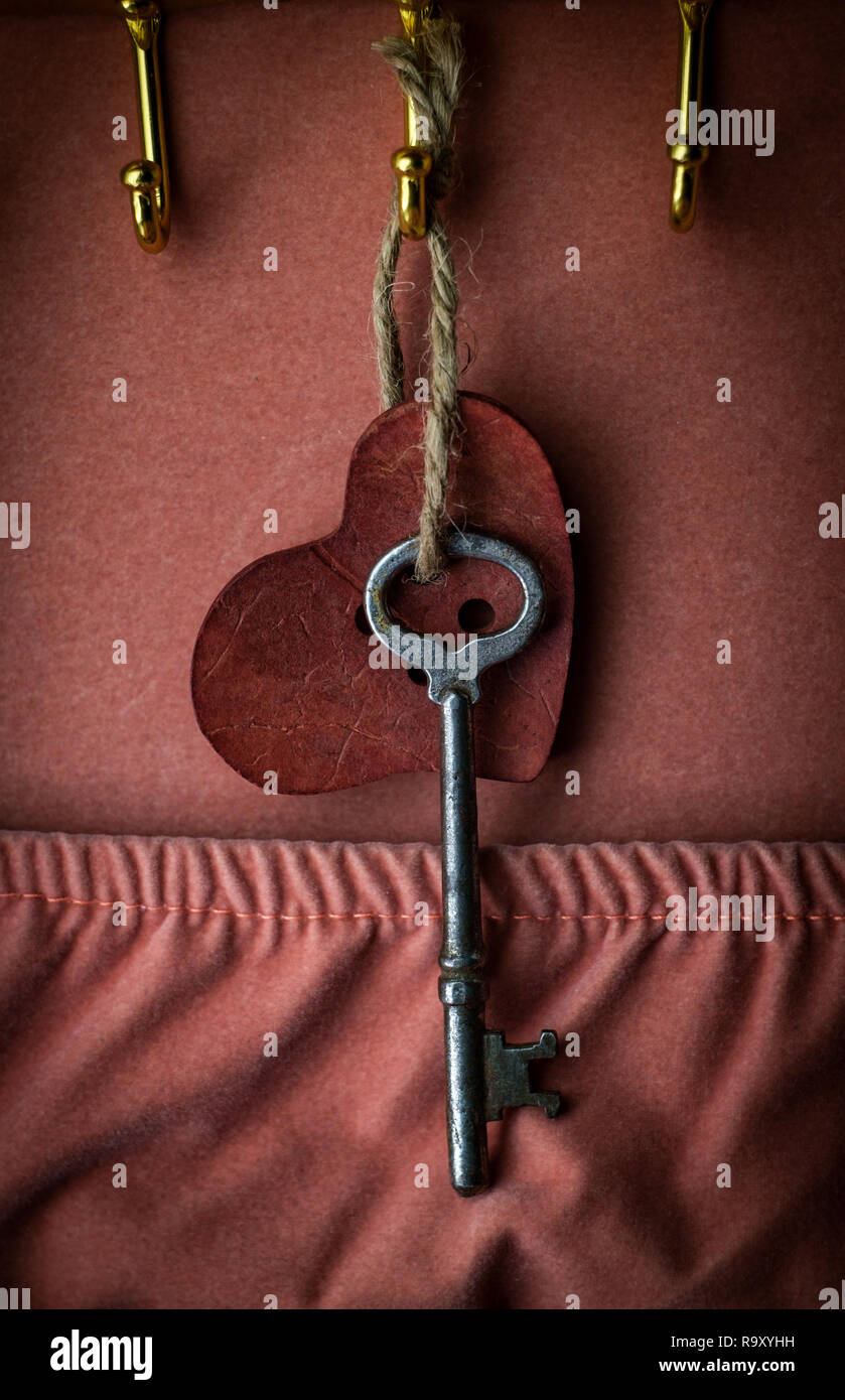 Key to my heart concept with antique skeleton key and rustic wooden ...