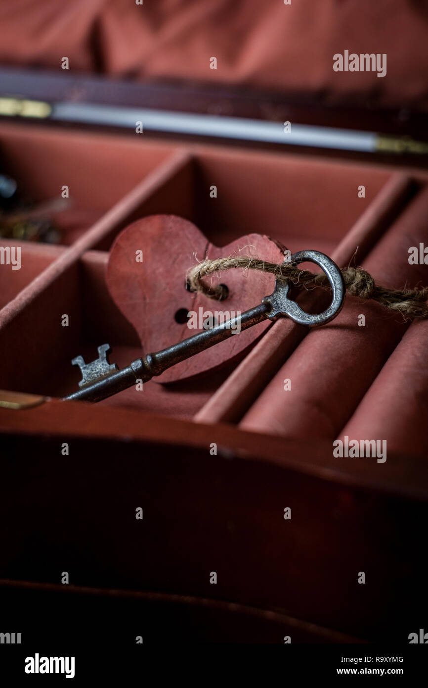 Key to my heart concept with antique skeleton key and rustic wooden ...
