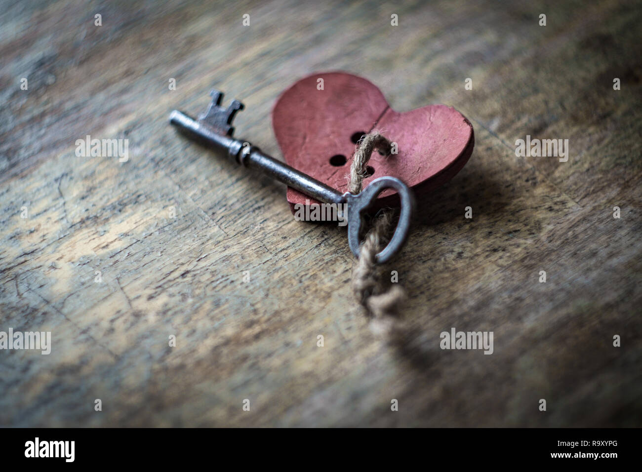 Key to my heart concept with antique skeleton key and rustic wooden ...