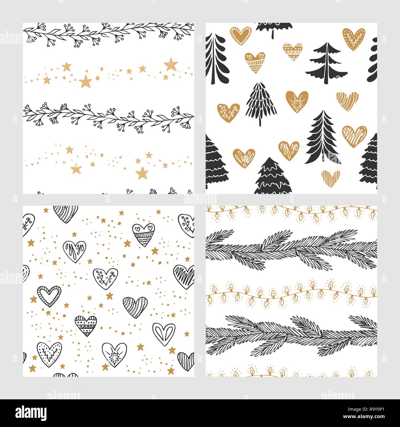 Beautiful seamless Christmas and winter patterns, drawn by hand. Many ...