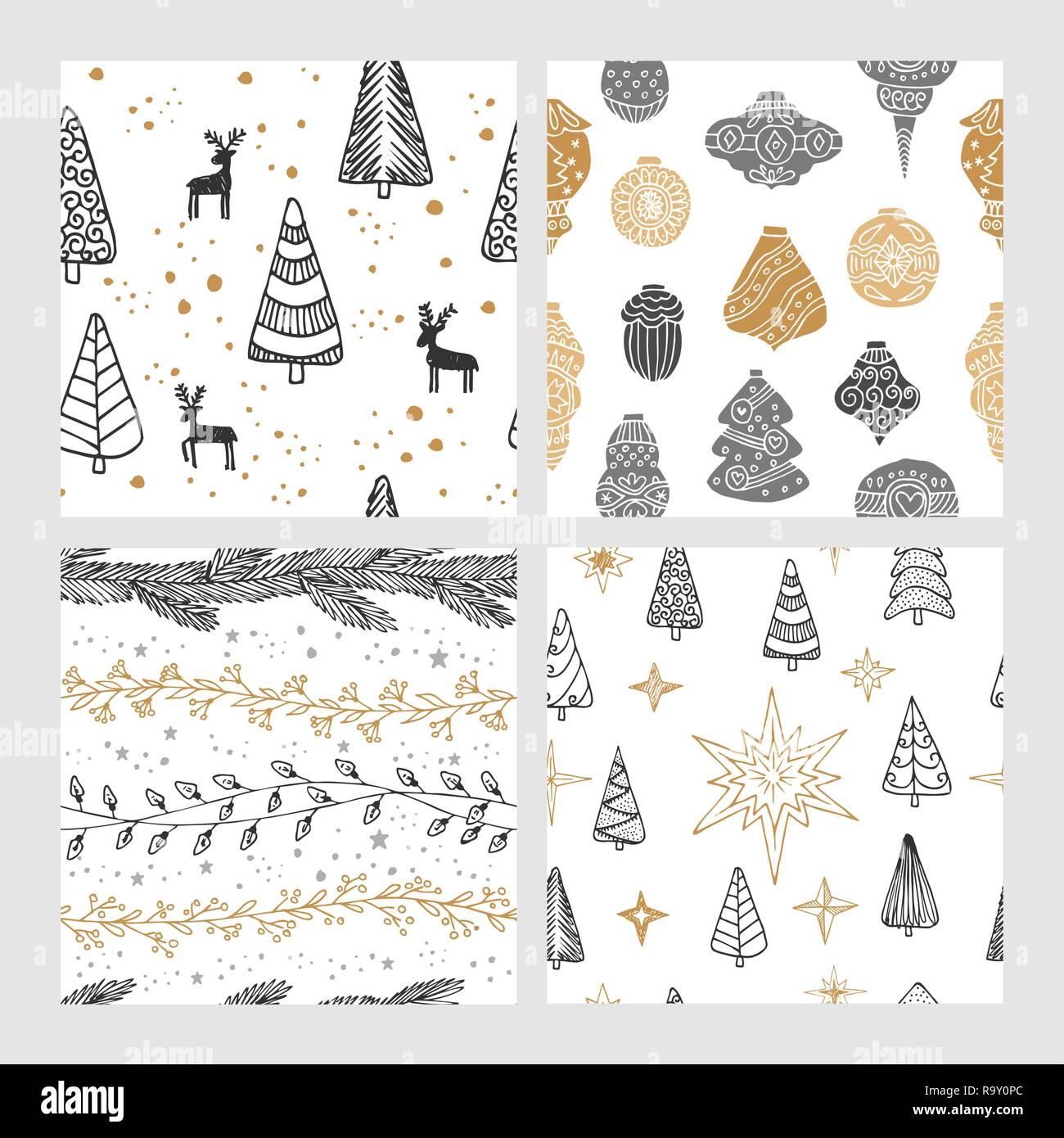 Beautiful seamless Christmas and winter patterns, drawn by hand. Many ...