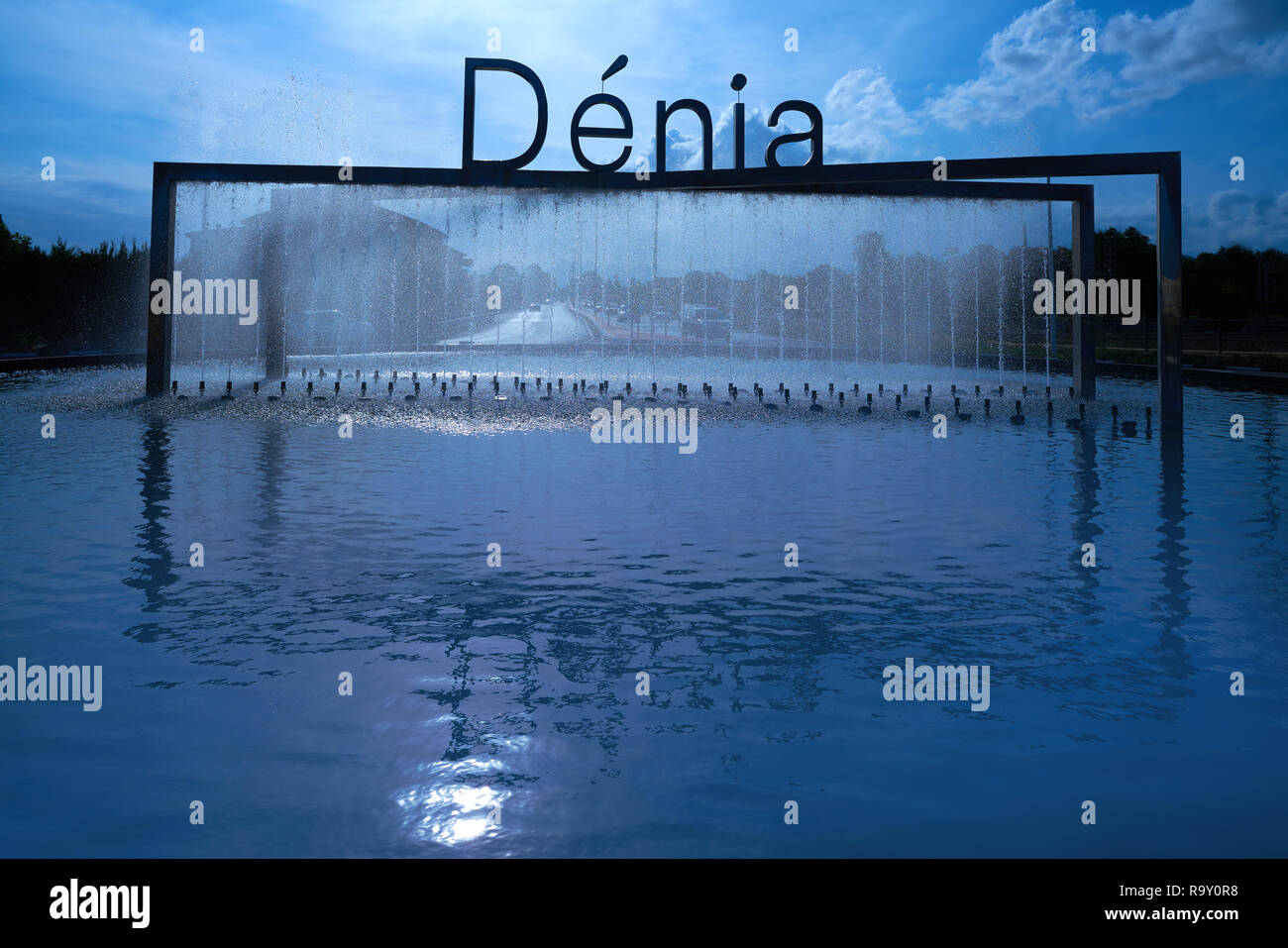 Denia welcome sign fountain in Alicante of Spain Stock Photo - Alamy