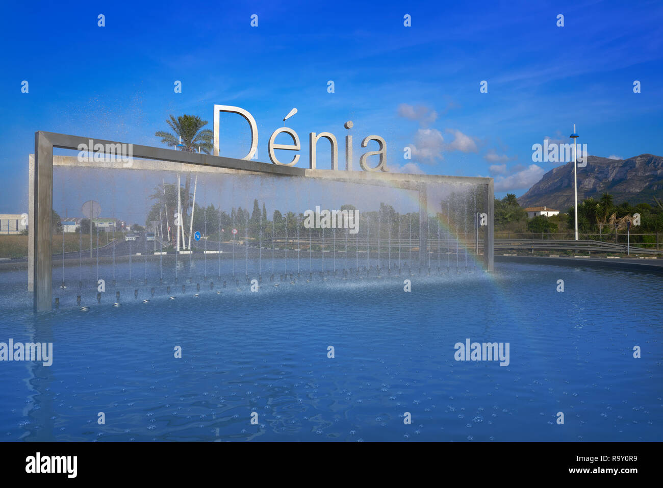 Denia welcome sign fountain in Alicante of Spain Stock Photo - Alamy