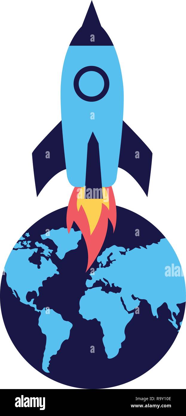 rocket launching world on white background Stock Vector Image & Art - Alamy