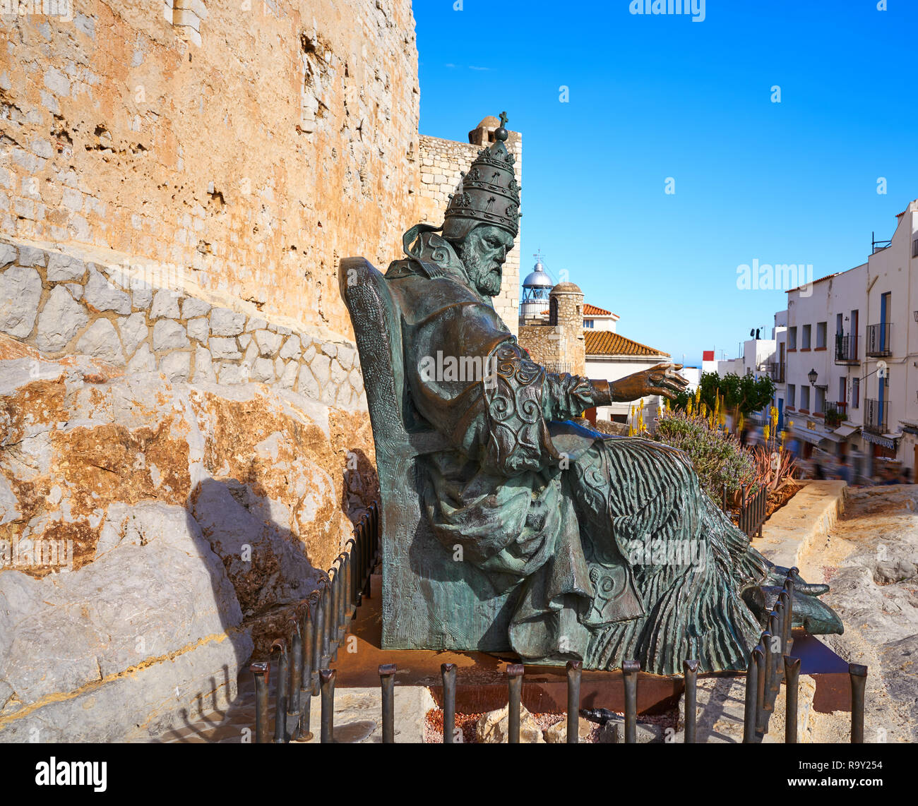 Papa Luna pope memorial sculpture in Peniscola of Castellon spain Stock ...