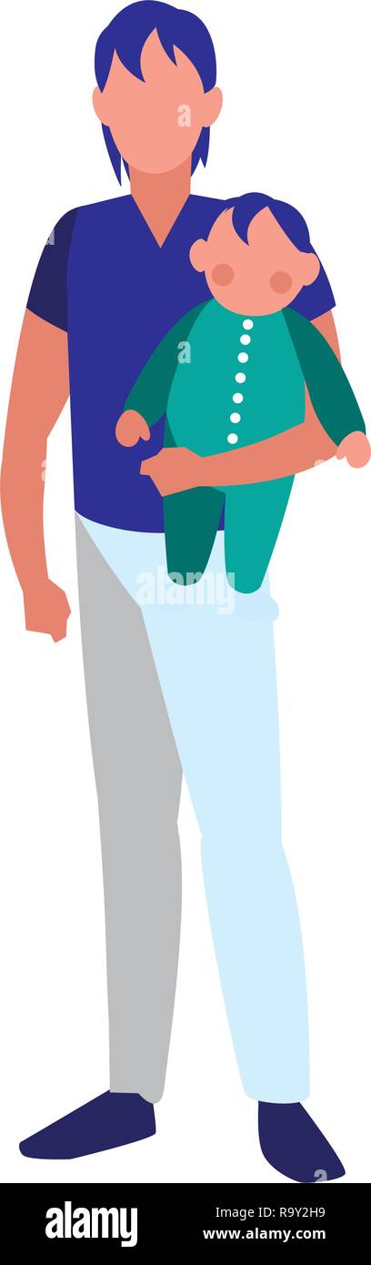 Avatar man with a cute baby over white background, vector illustration ...