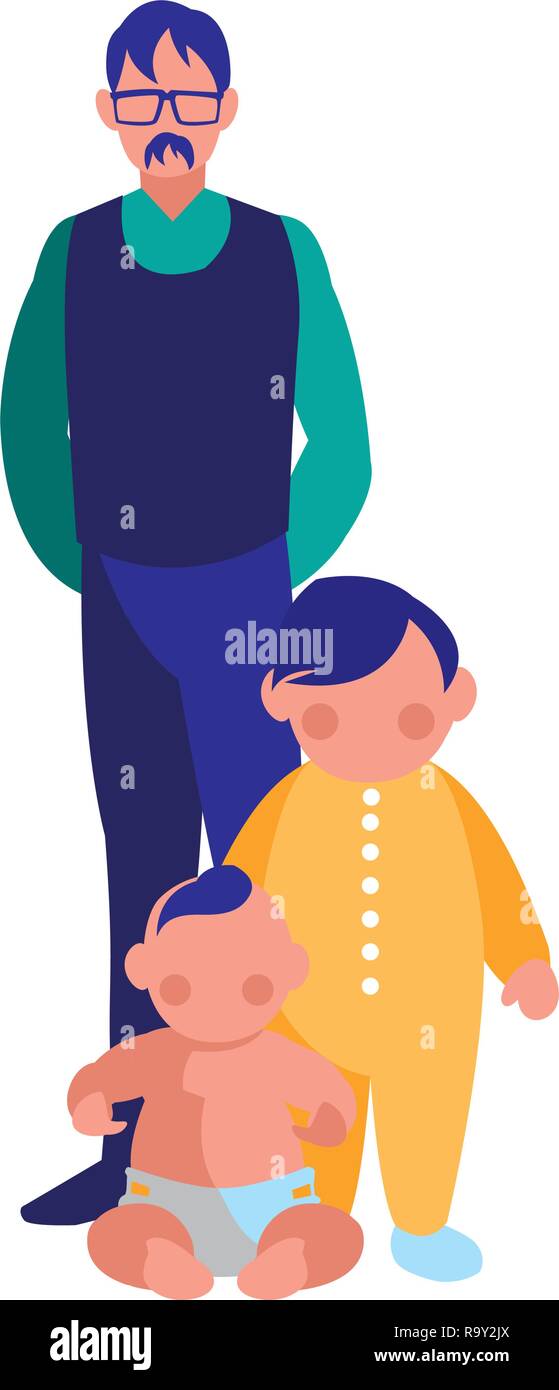 Avatar man with a cute baby over white background, vector illustration ...