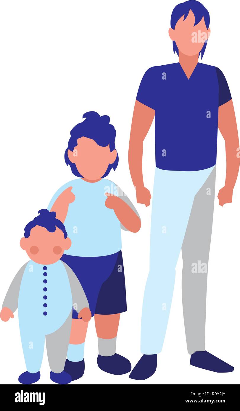 avatar father with his children over landscape background, colorful ...