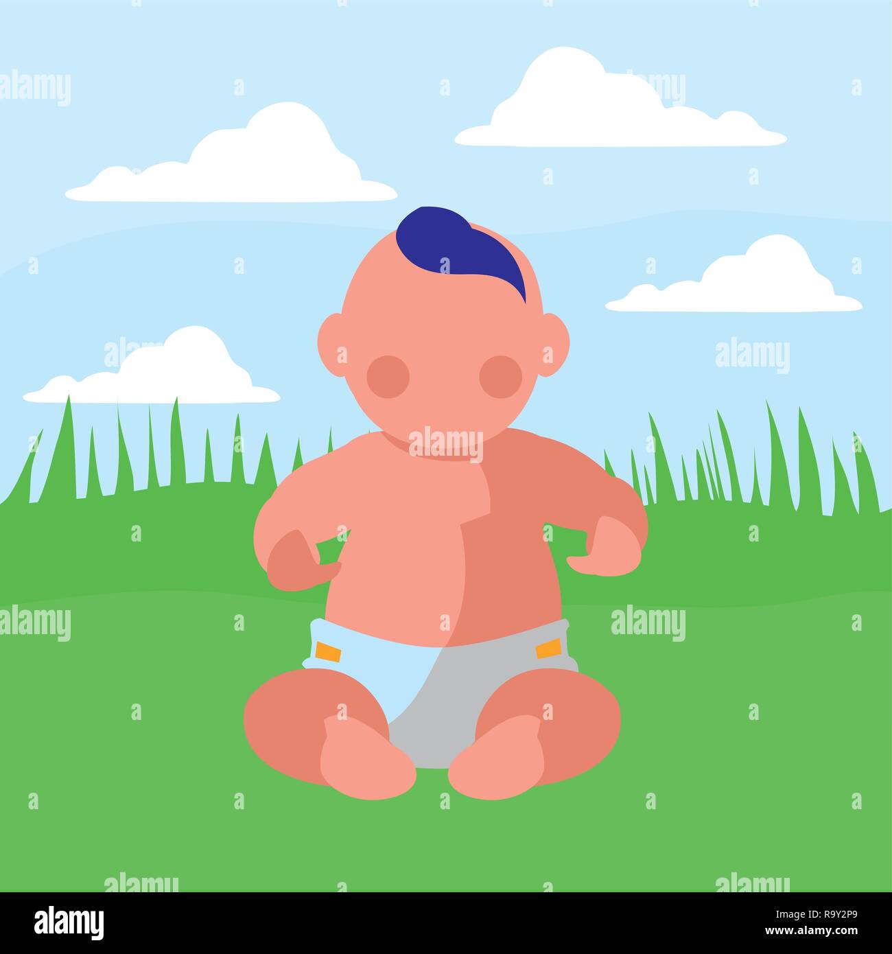 Cute baby over landscape background, colorful design, vector ...