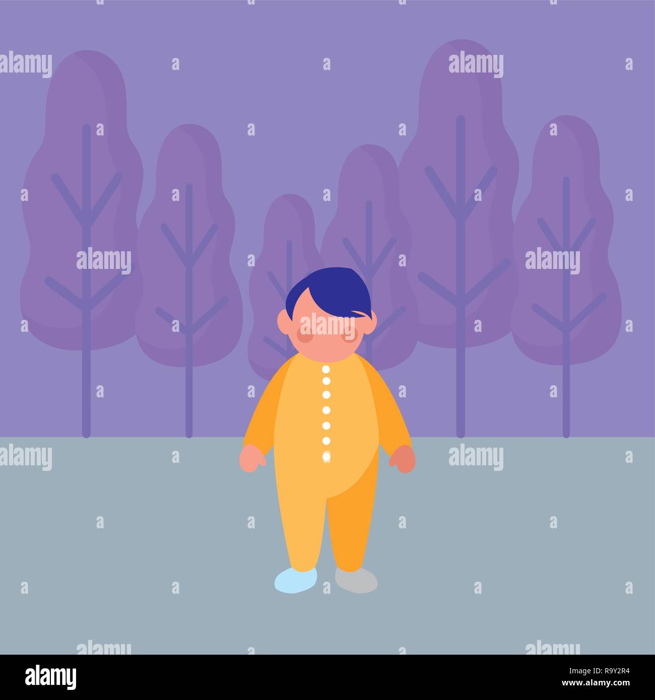 Cute baby over landscape background, colorful design, vector ...