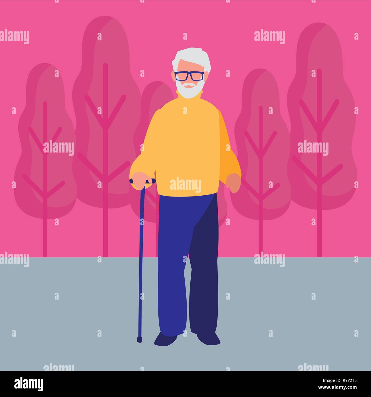 Old man icon over landscape background, vector illustration Stock ...