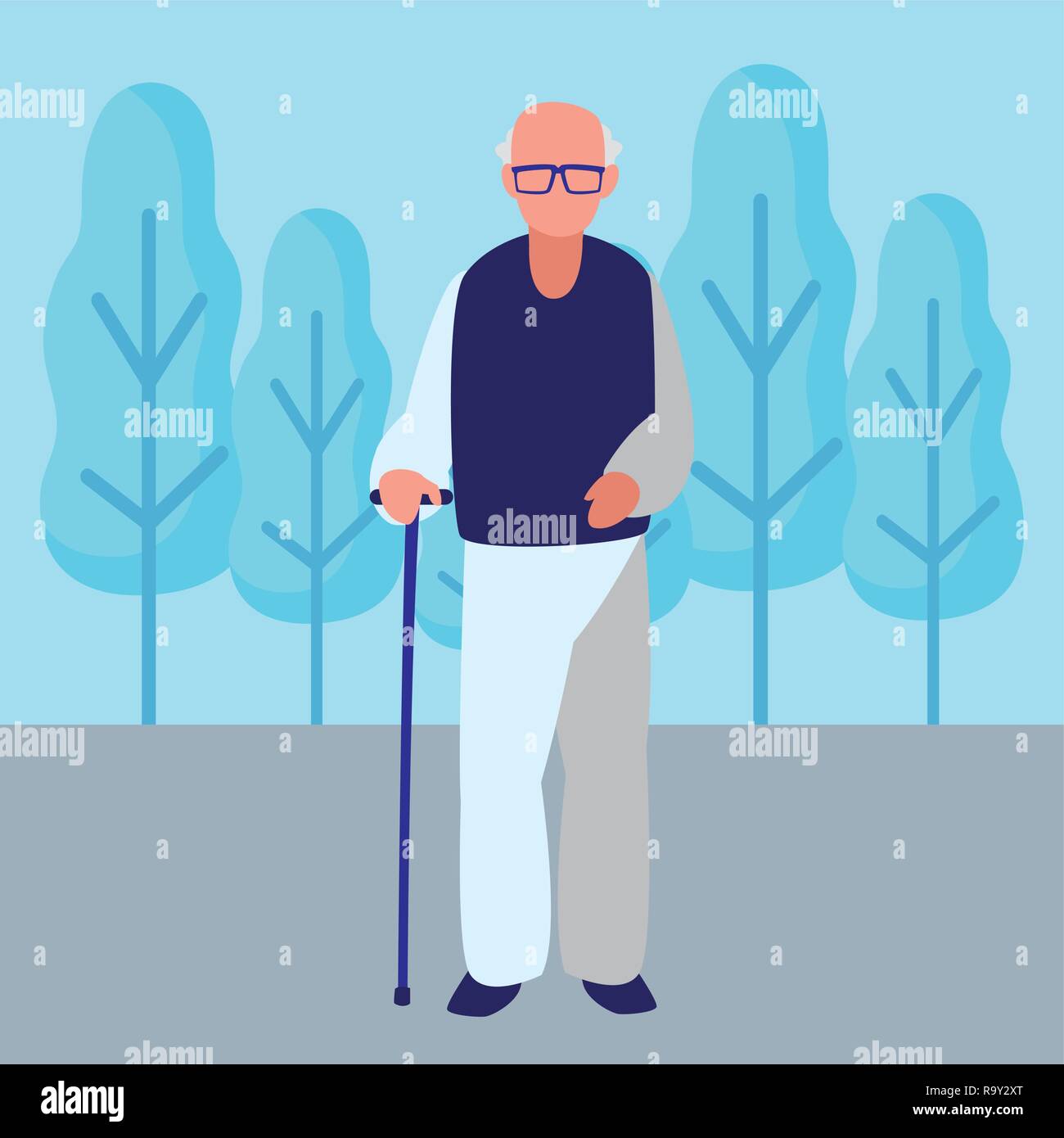 Old man icon over landscape background, vector illustration Stock ...