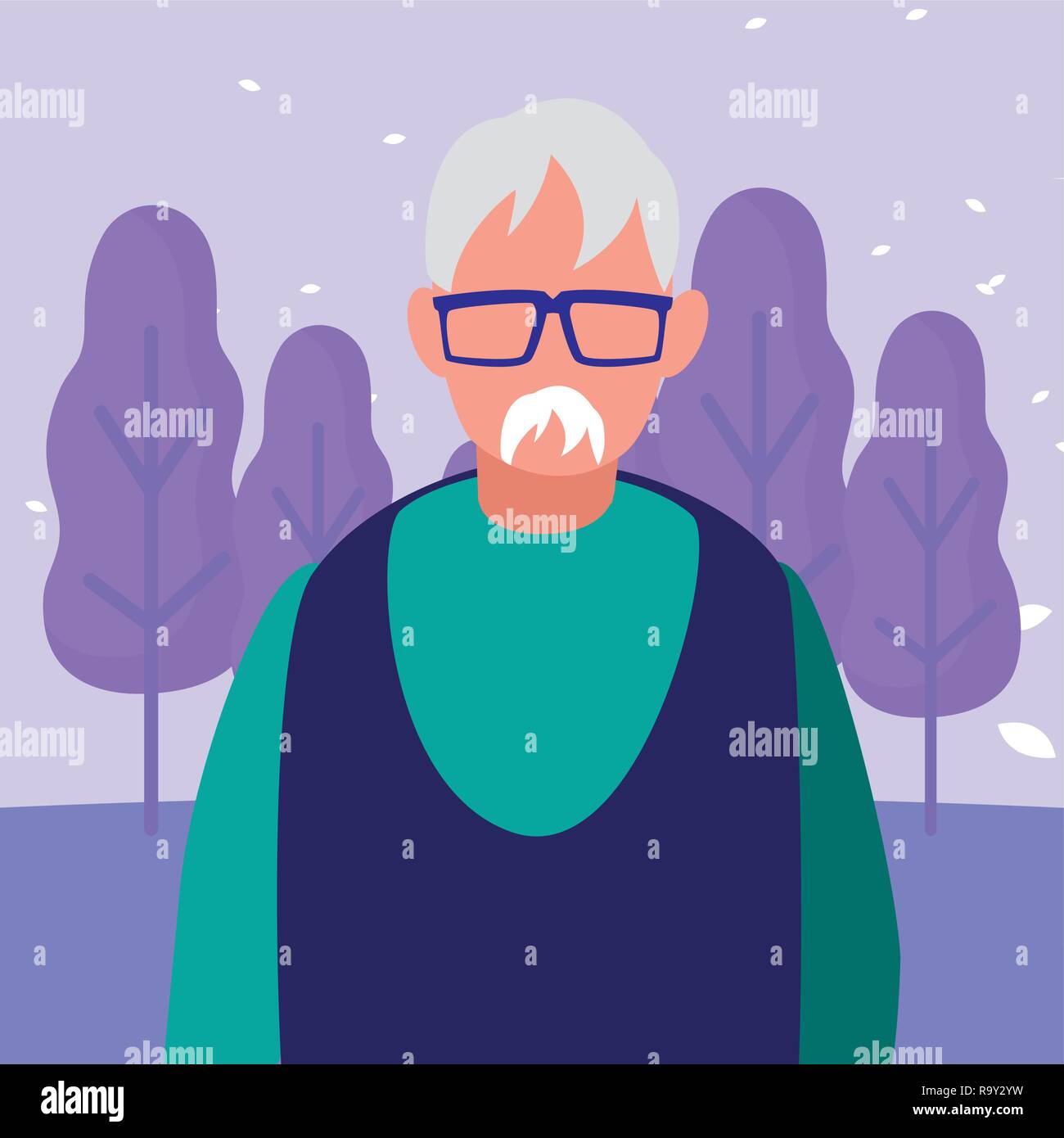 Old man icon over landscape background, vector illustration Stock ...