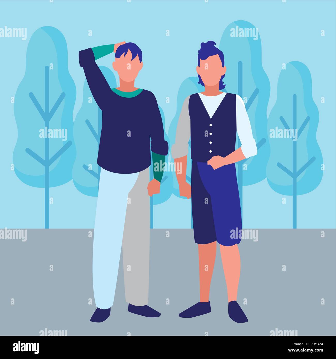 Avatar couple of men friends over colorful background, vector ...