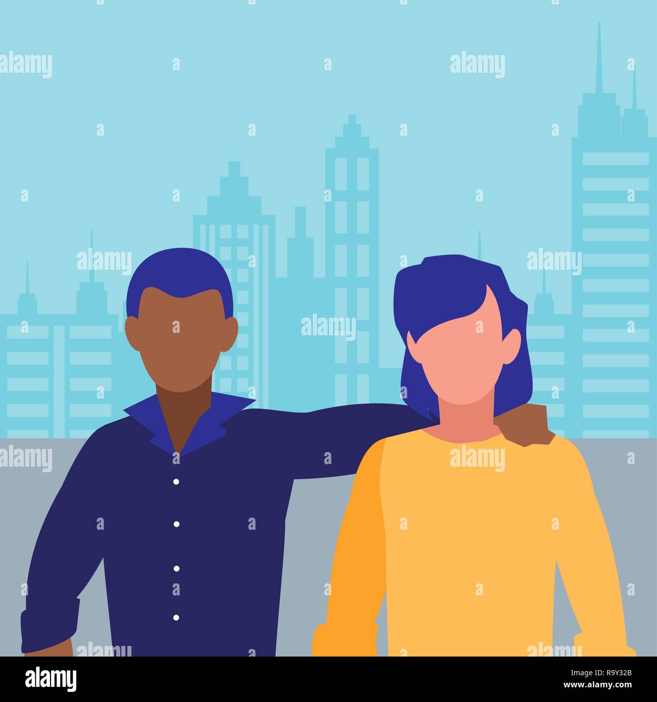 Avatar couple of men friends over colorful background, vector ...
