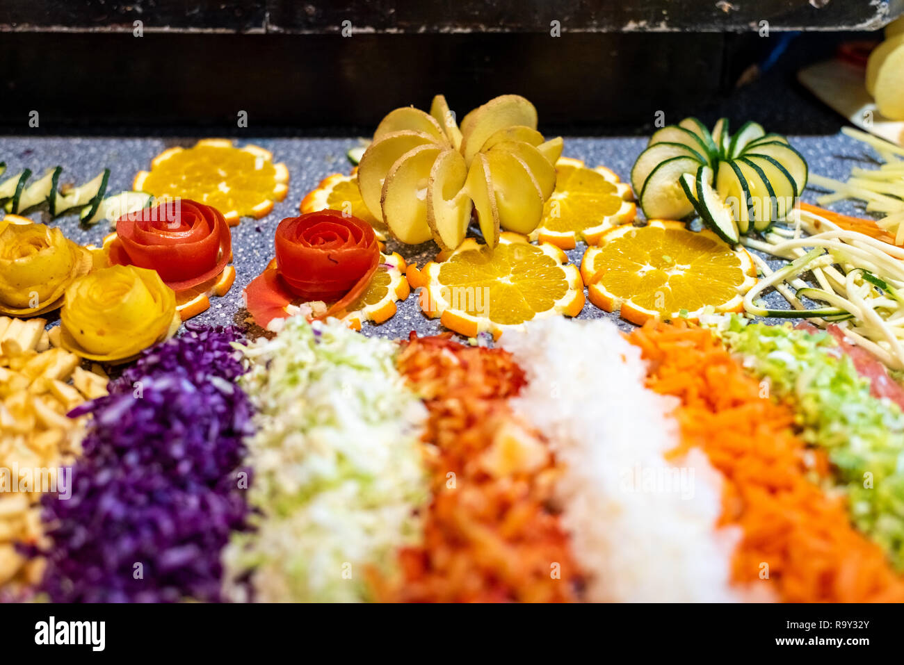 Fresh slice of vegetables cut in funny shapes Stock Photo - Alamy