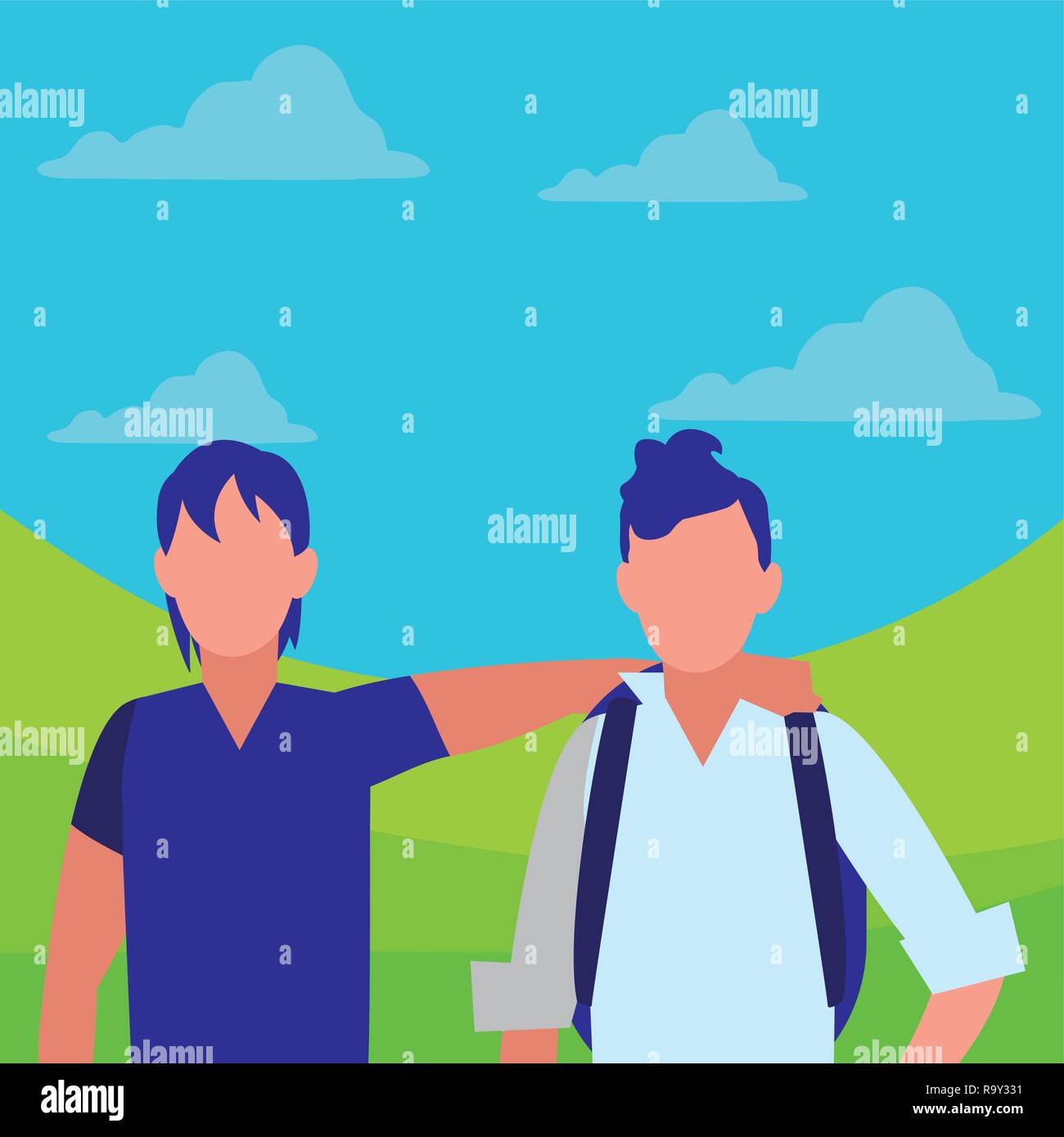 Avatar couple of men friends over colorful background, vector ...