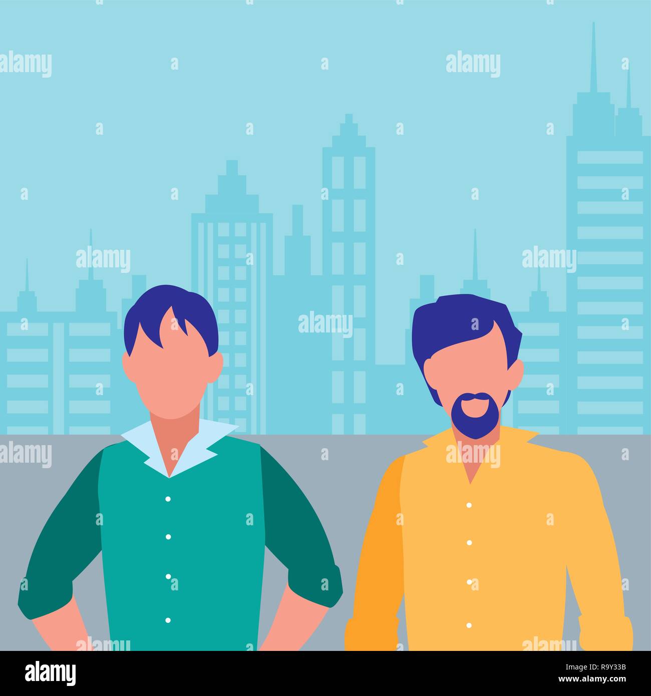 Avatar couple of men friends over colorful background, vector ...