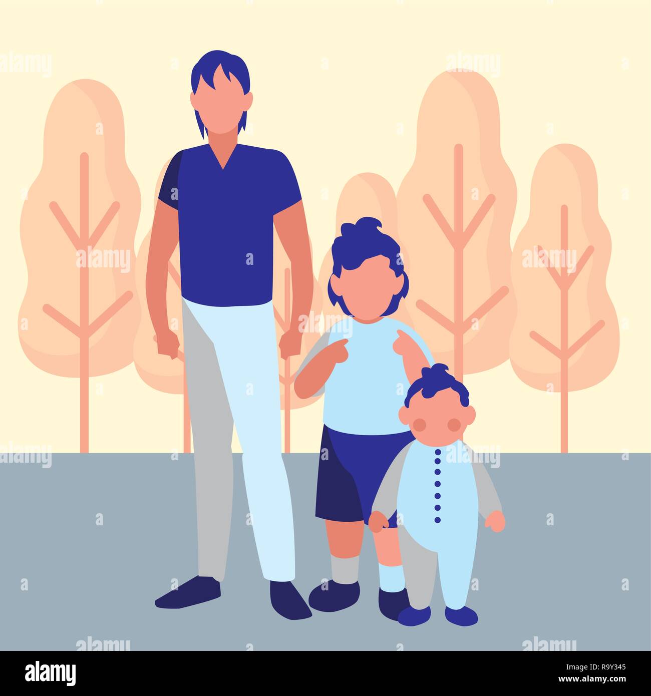 Man with kids over landscape background, vector illustration Stock ...