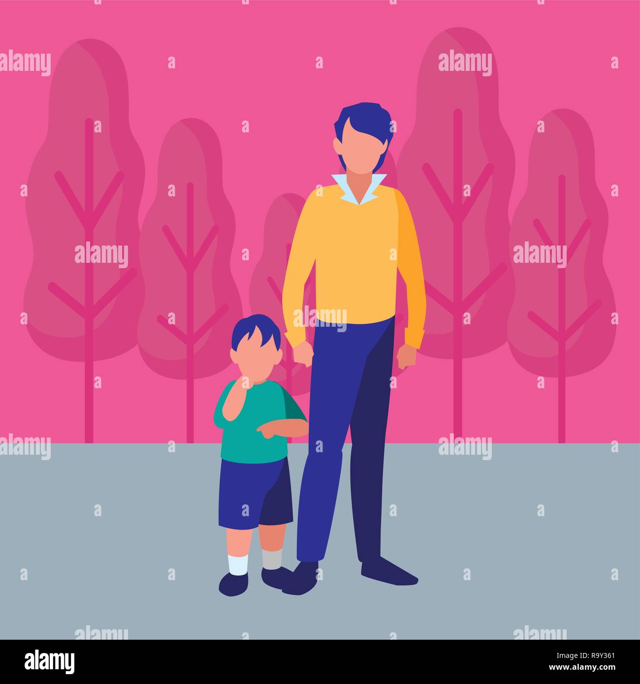 Father and son over landscape background, vector illustration Stock ...
