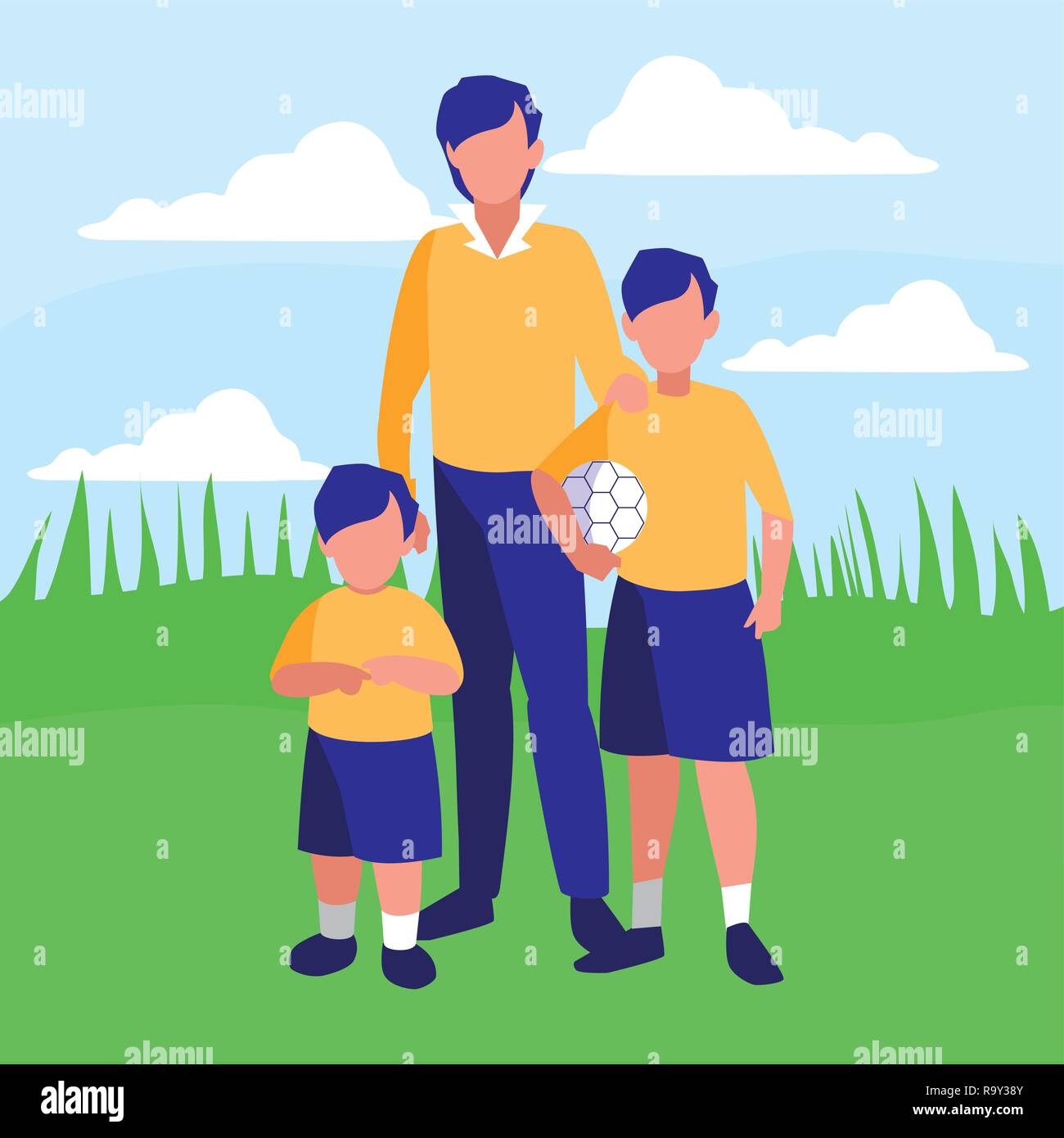 avatar father with his children over landscape background, colorful ...