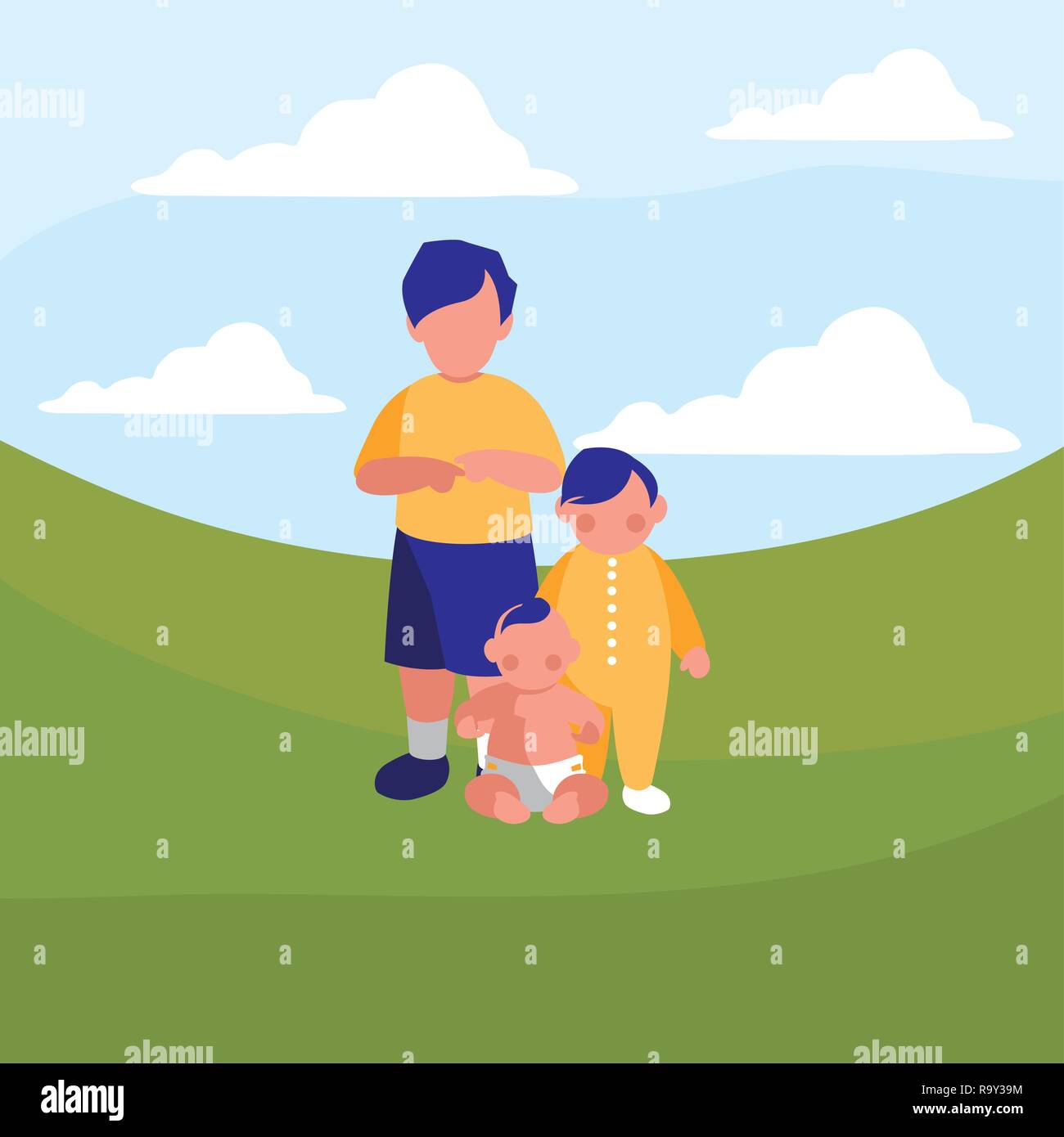 avatar kid and babies over landscape background, vector illustration ...