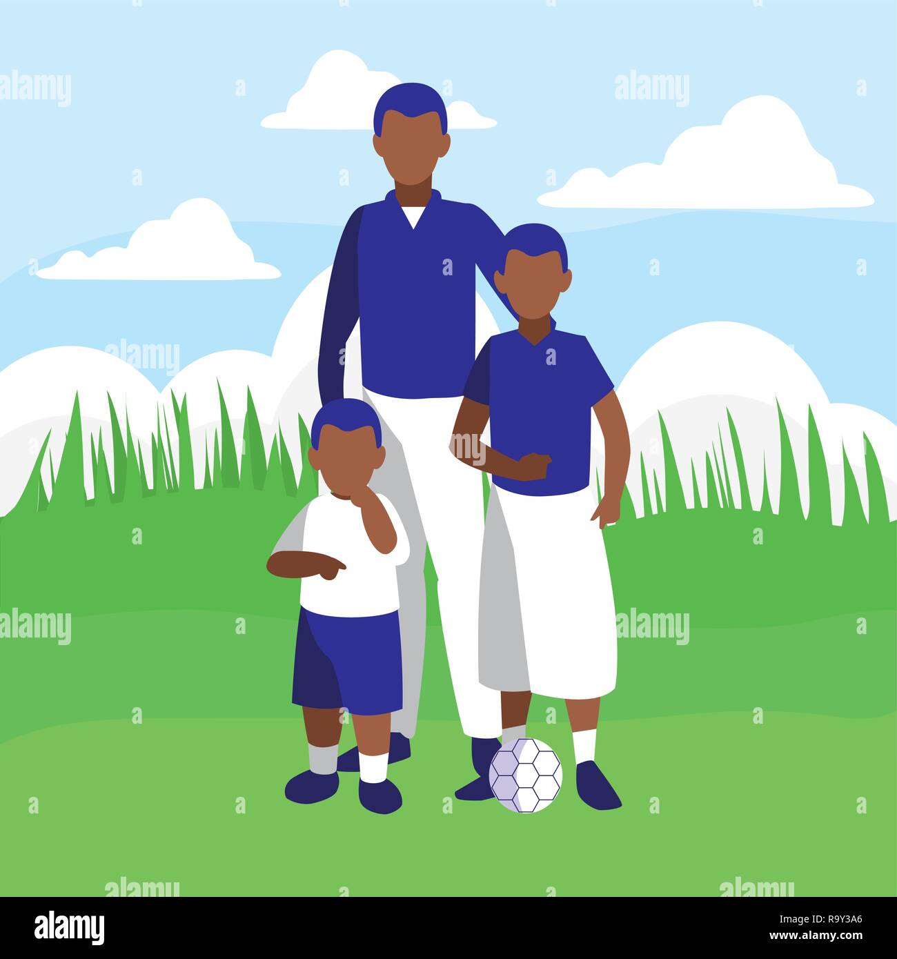 avatar father with his children over landscape background, colorful ...