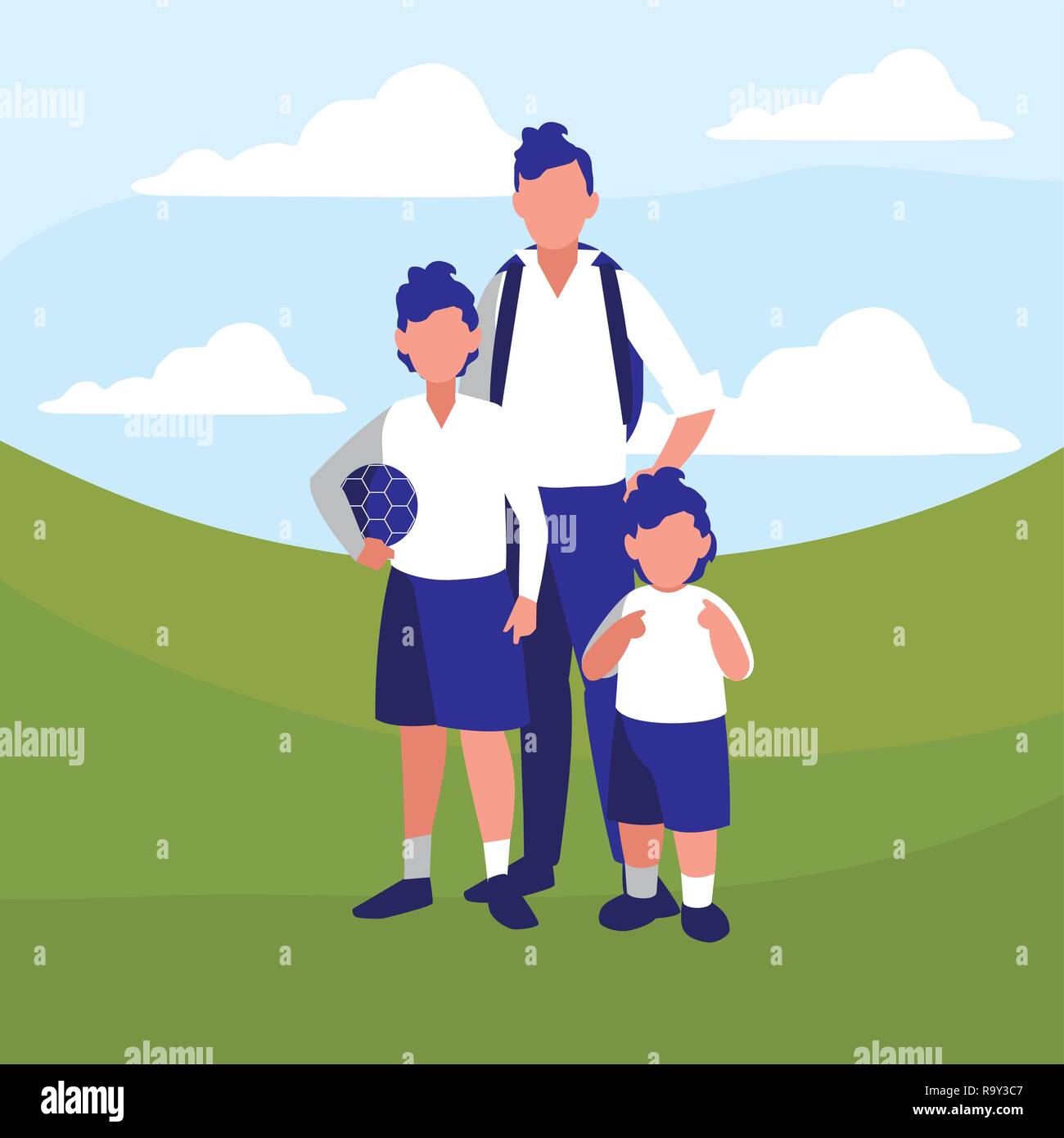 avatar father with his children over landscape background, colorful ...