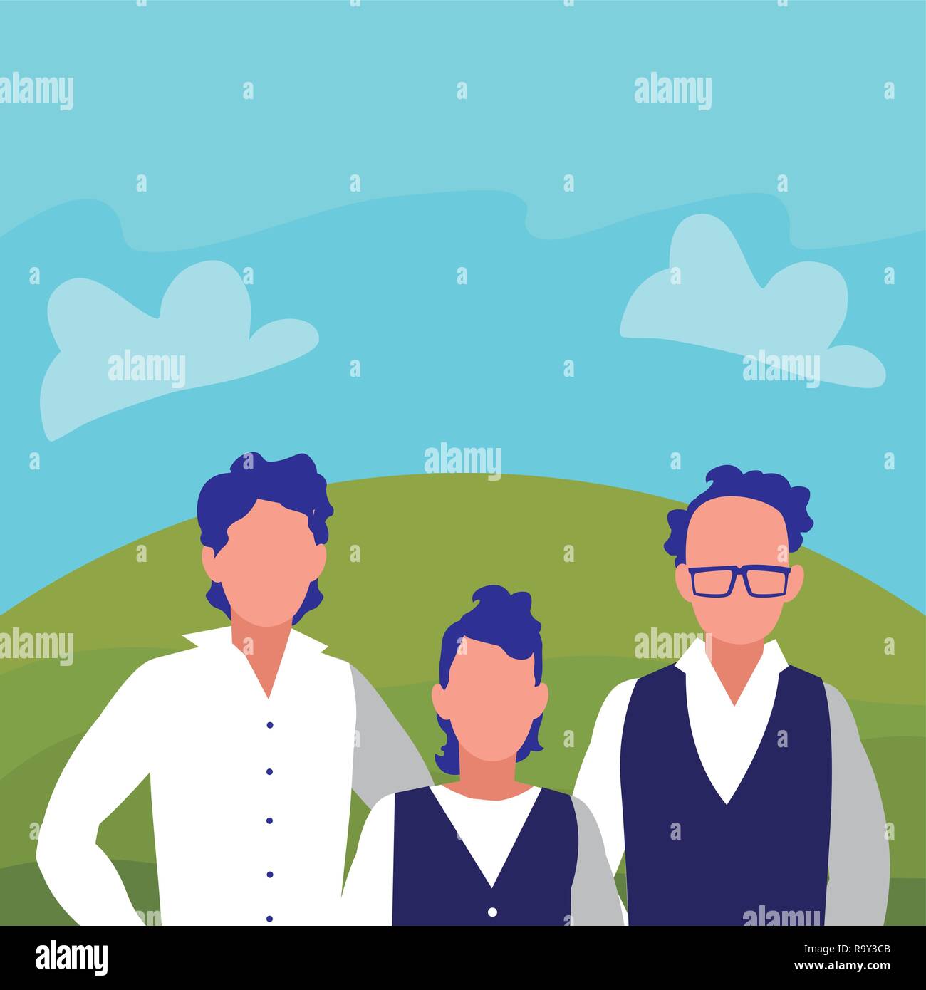 avatar father with his children over landscape background, colorful ...