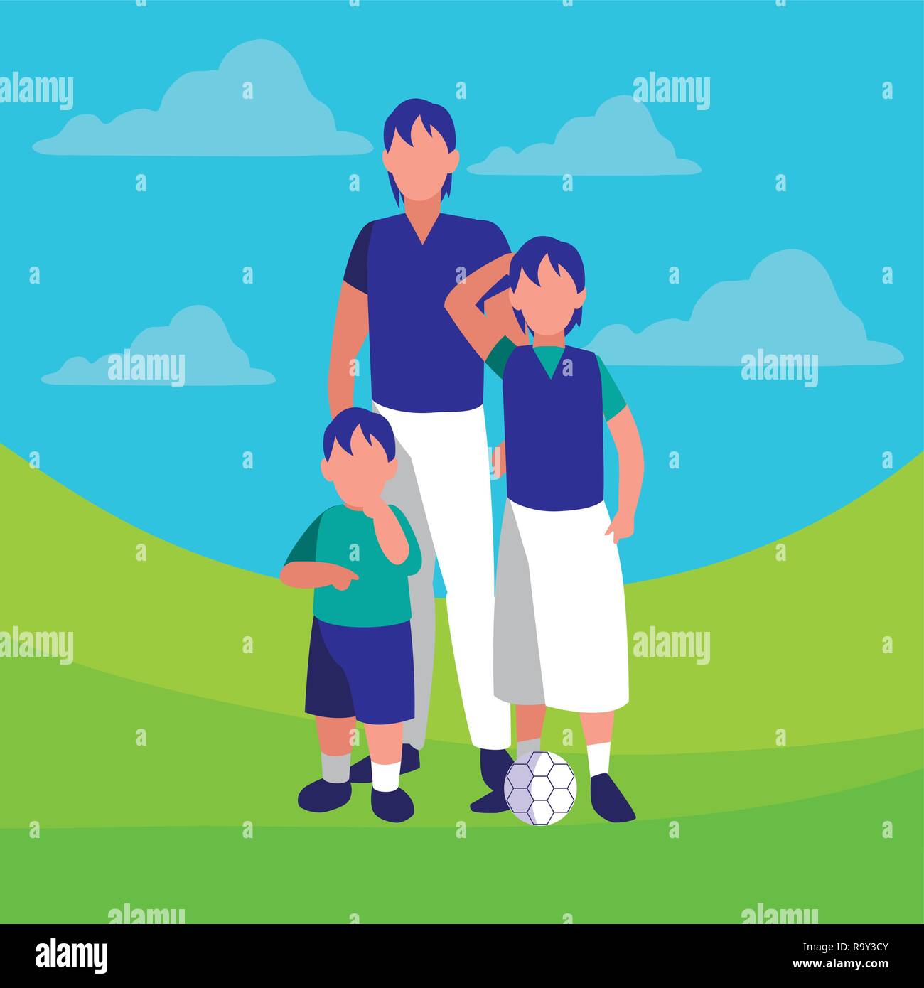 avatar father with his children over landscape background, colorful ...