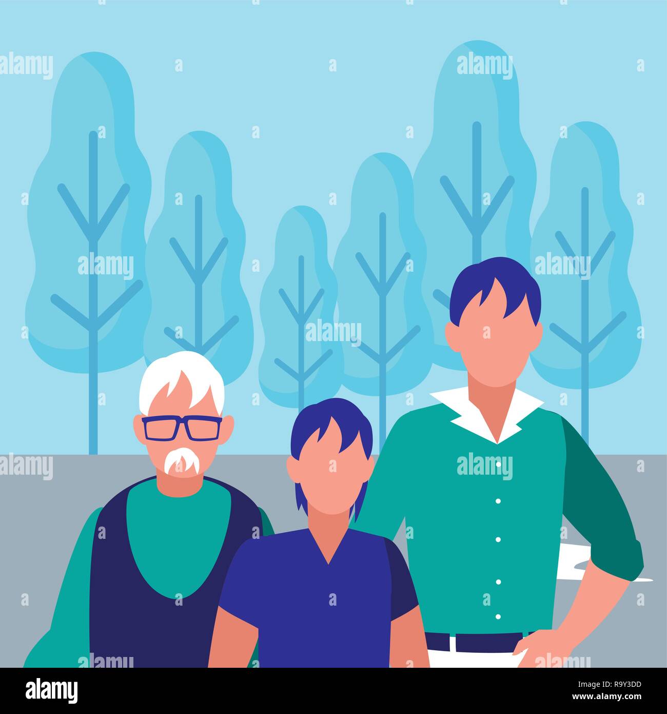 avatar father with his children over landscape background, colorful ...