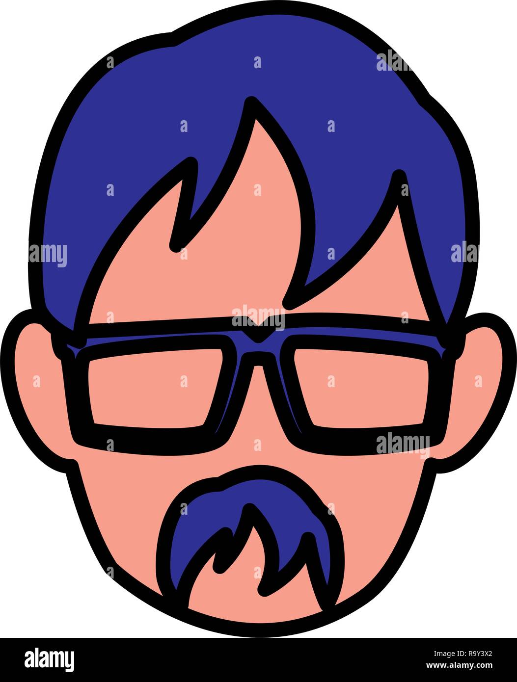 Avatar man head with glasses over white background, vector illustration ...