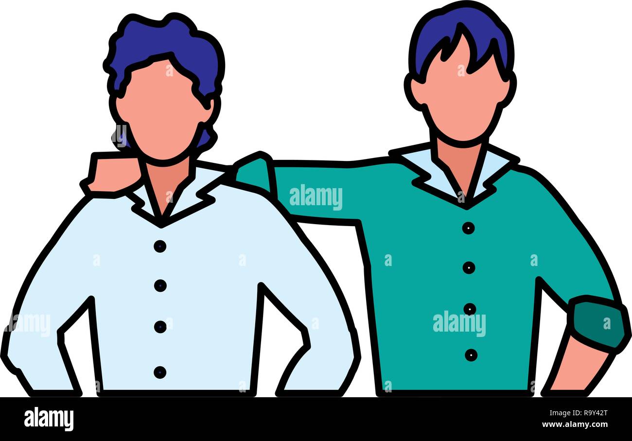 Avatar couple of men friends over white background, vector illustration ...