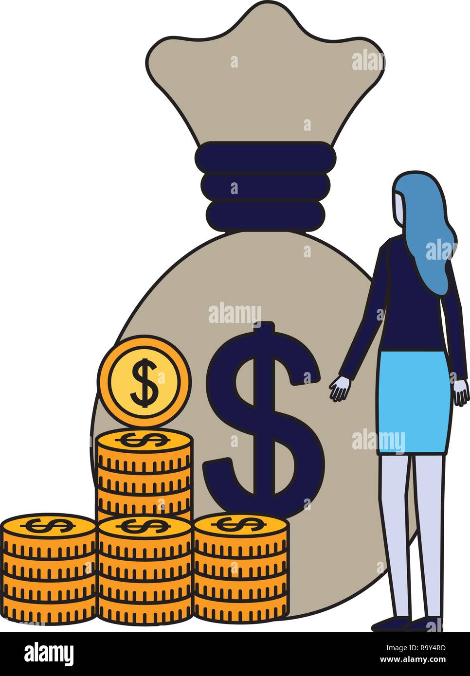 business woman bag money coins Stock Vector Image & Art - Alamy