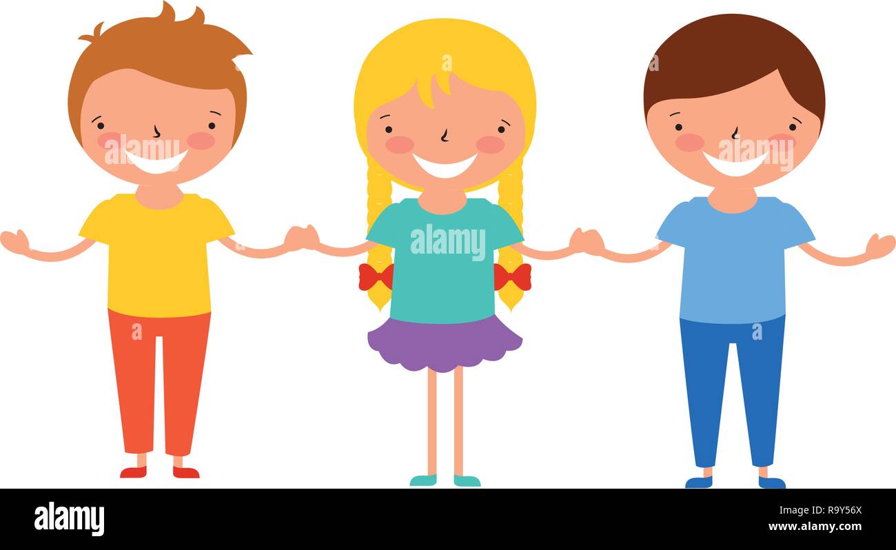 Cartoon Friends Holding Hands