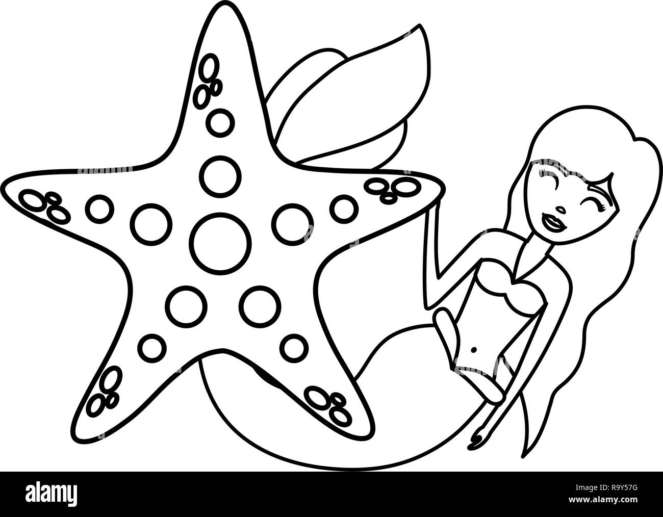 cute fairytale mermaid with starfish vector illustration design Stock ...