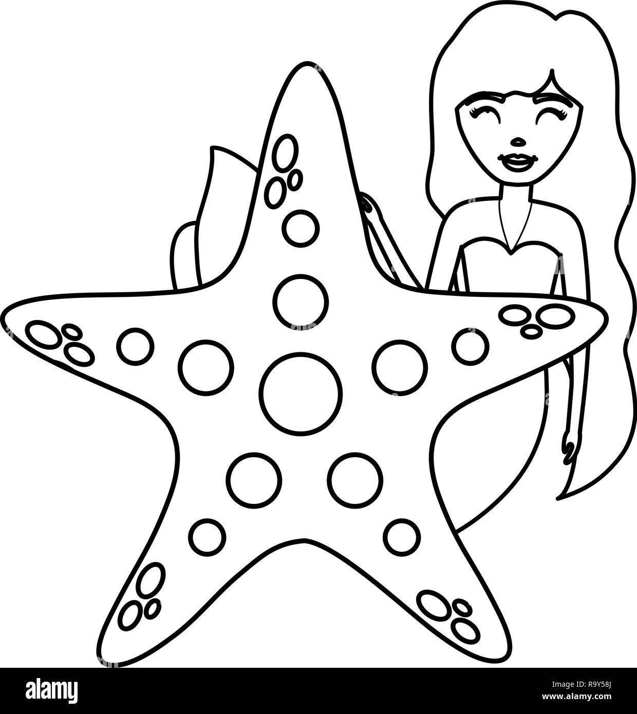 cute fairytale mermaid with starfish vector illustration design Stock ...
