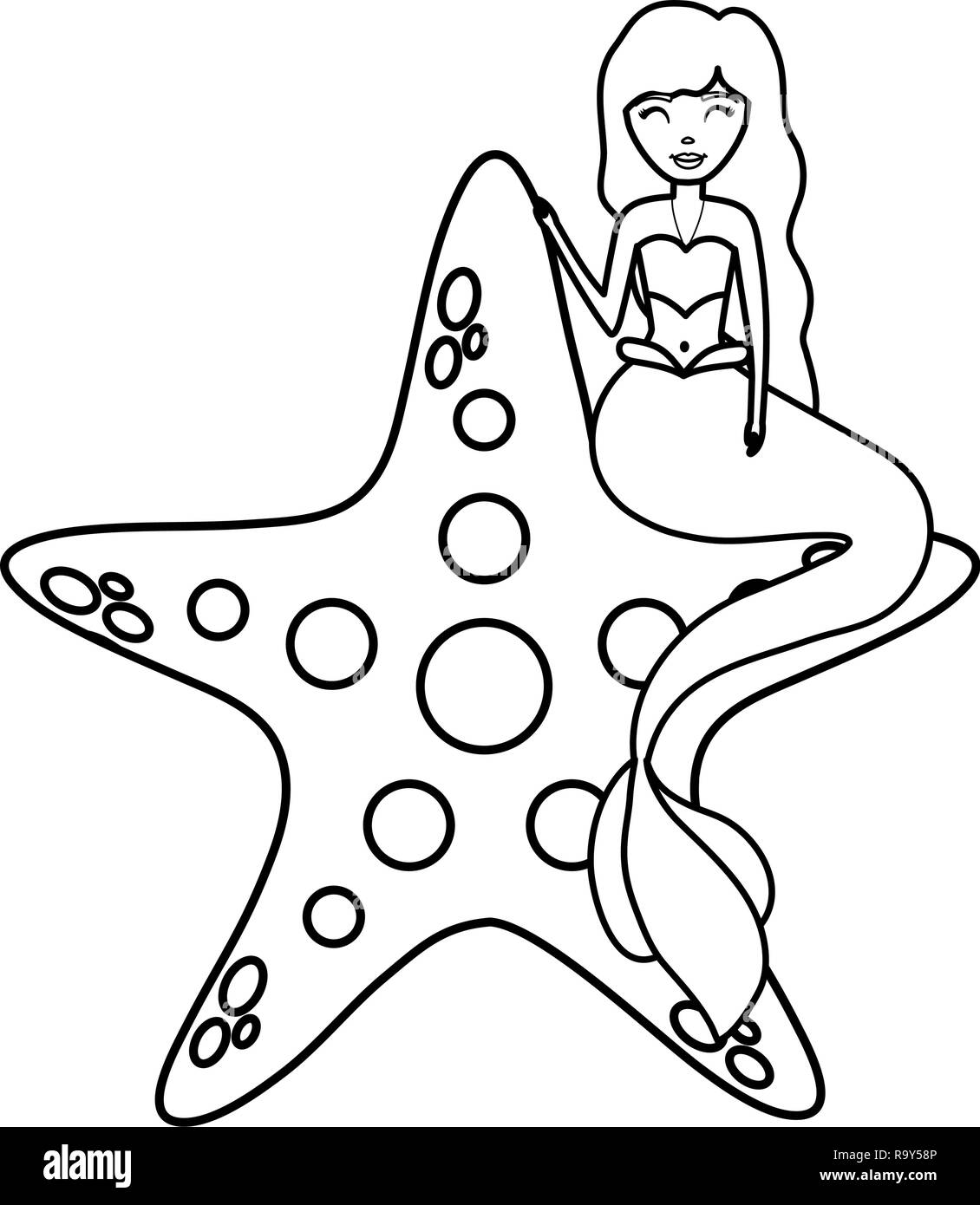 cute fairytale mermaid with starfish vector illustration design Stock ...