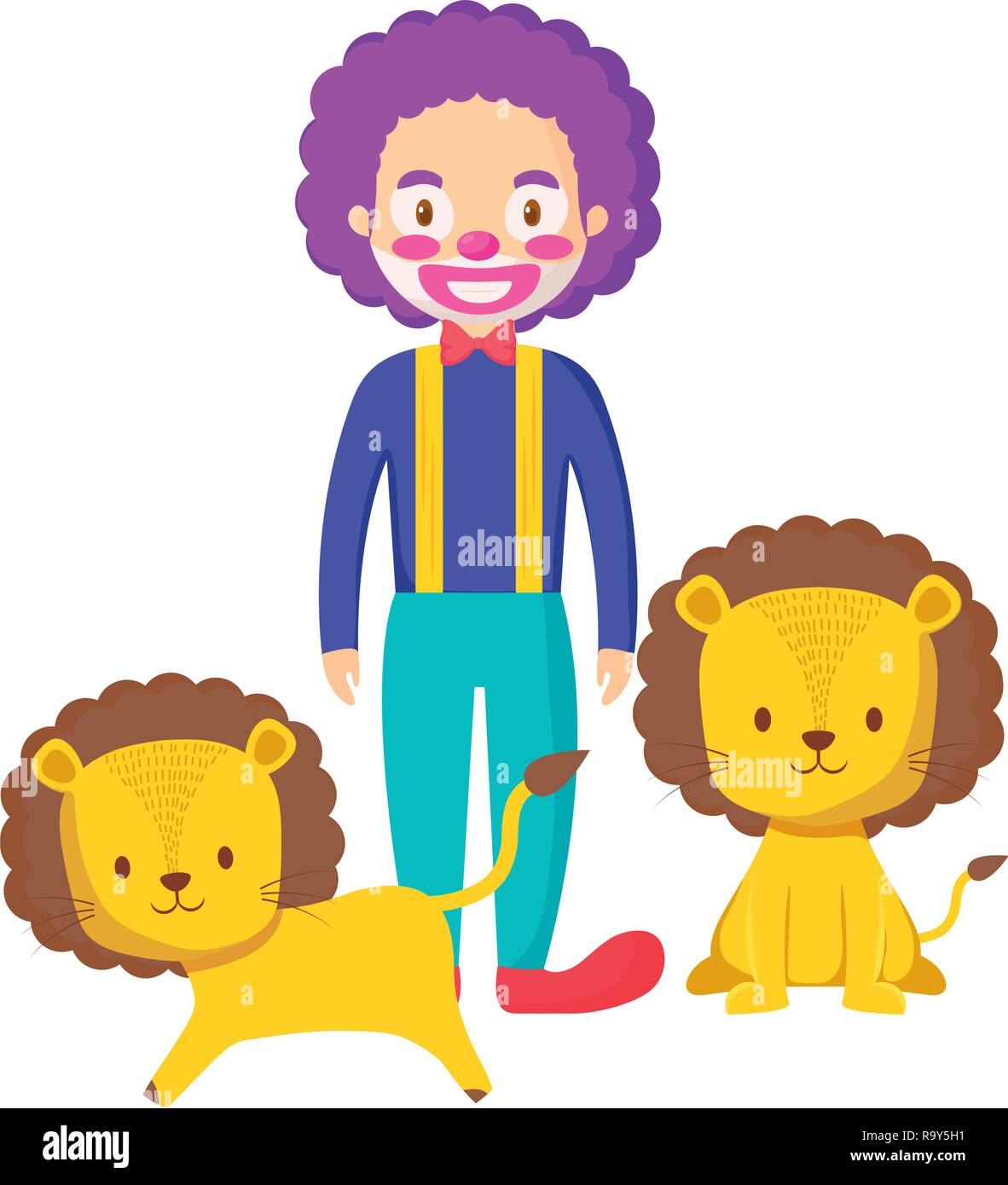 cute circus lions with clown vector illustration design Stock Vector ...